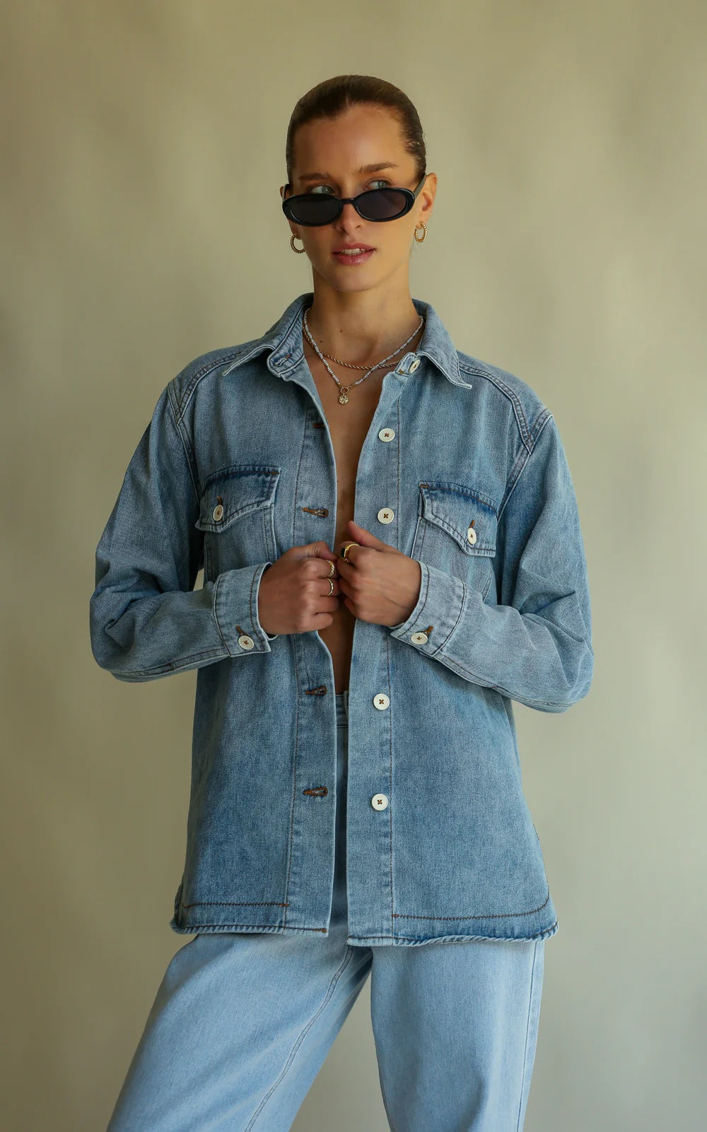 Merci Denim Shacket Denim Blue | ARAMINTA JAMES | Shop The Range Here ...