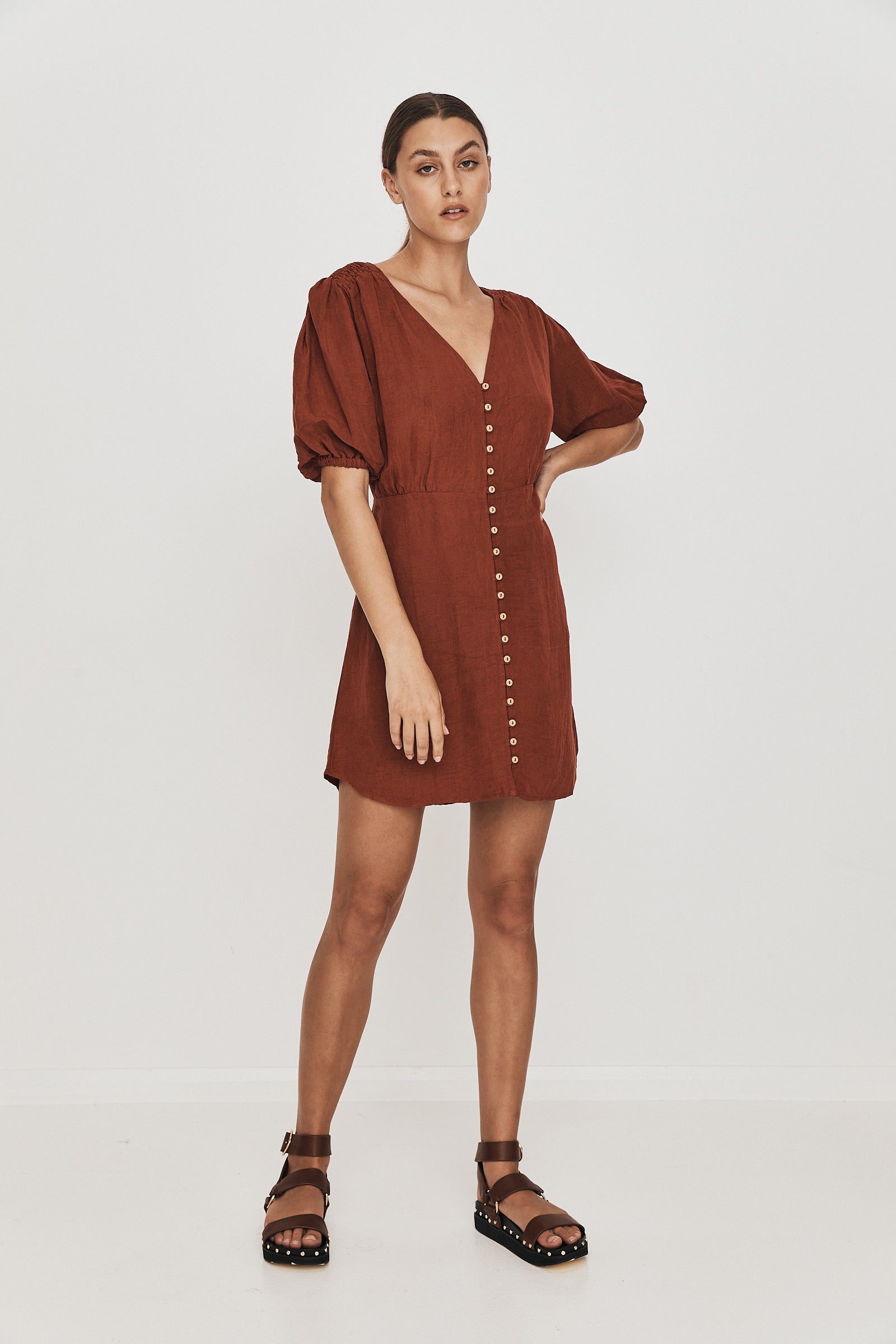 Cleo Mini Dress Rust – Off Duty