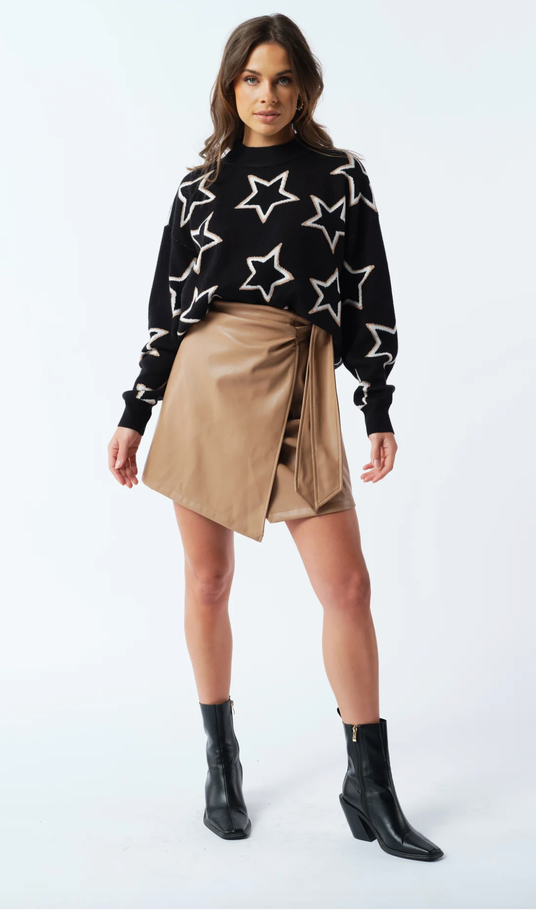 Astra Knit Cropped Jumper Black White Tan | APERO LABEL | Shop The ...